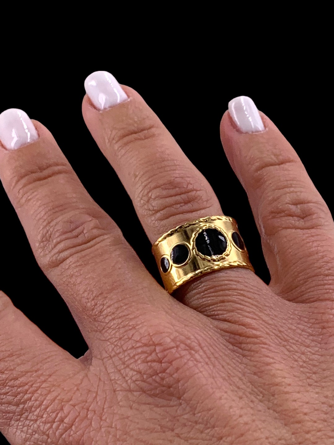 Wide Gold Gemstone Ring, Bold Gold Ring, Chunky Gold Ring, Wide Gold ...