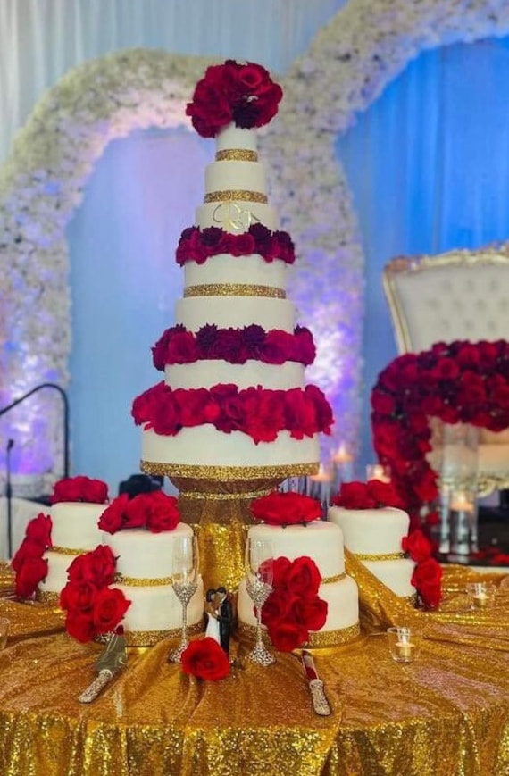 Wedding Cake Red Flowers Luxury Design Etsy