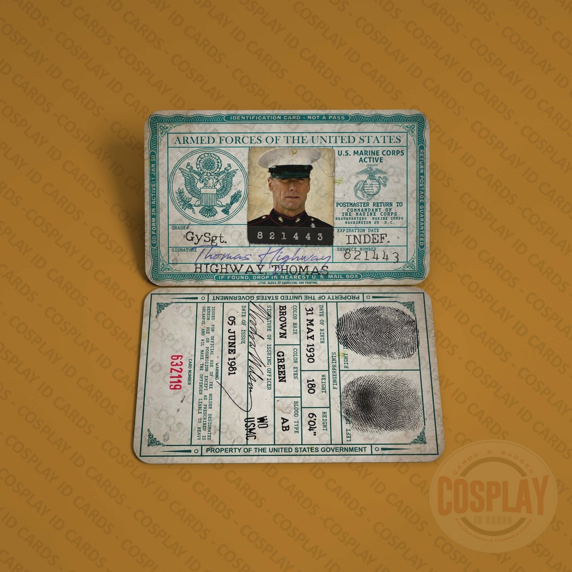 Gunnery Sergeant Highway US Marine Corps Military ID Card | Etsy