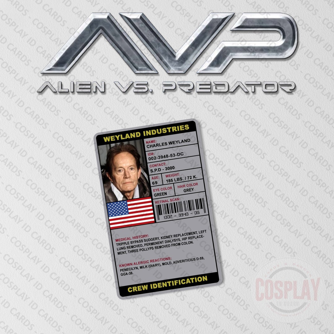AVP Alien Vs Predator Crew Identification Badge Charles Bishop Weyland ...