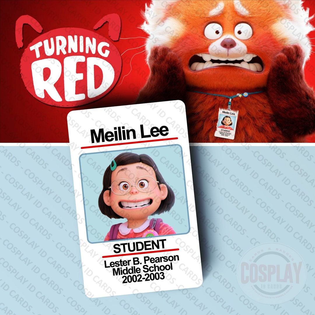 Turning Red Movie ID Badge Meilin Lee, Rosalie Chiang, School ID Card, Cosplay ID Cards, Pixar ...