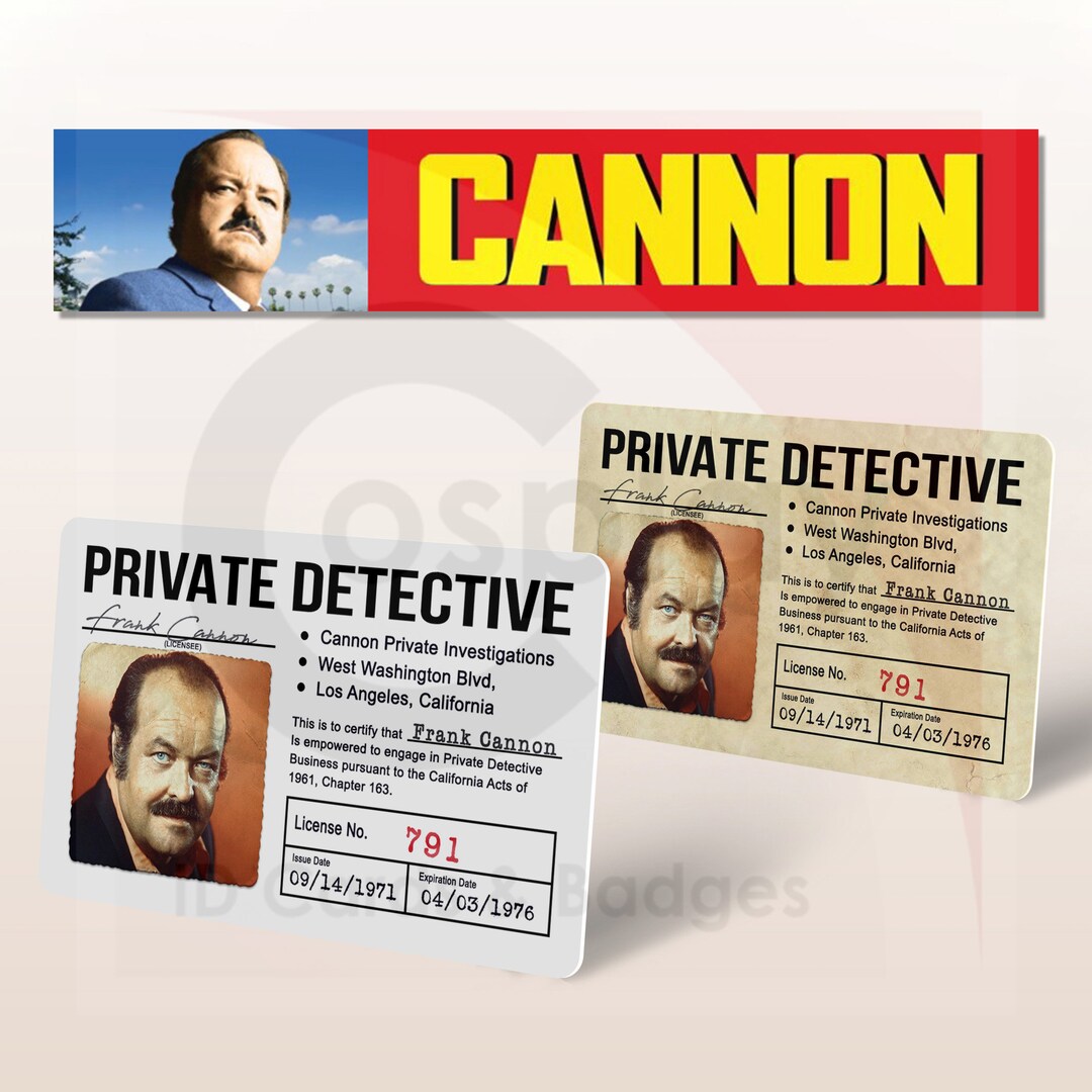 CANNON Private Detective ID Card, 70s Detective TV Show, Movie Prop ...