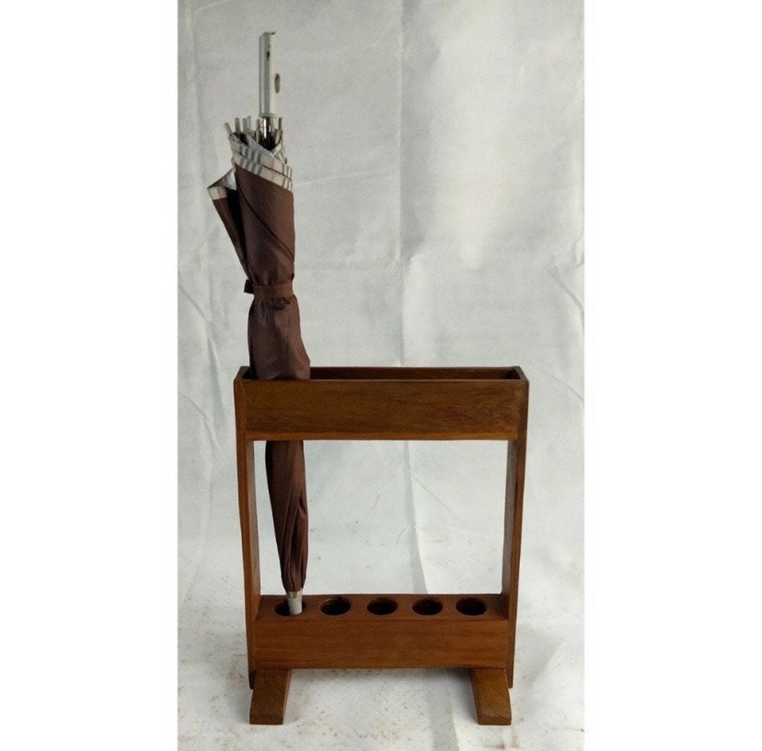 Handcrafted Teak Wood Holder for Brooms, Umbrellas, and Walking Canes ...