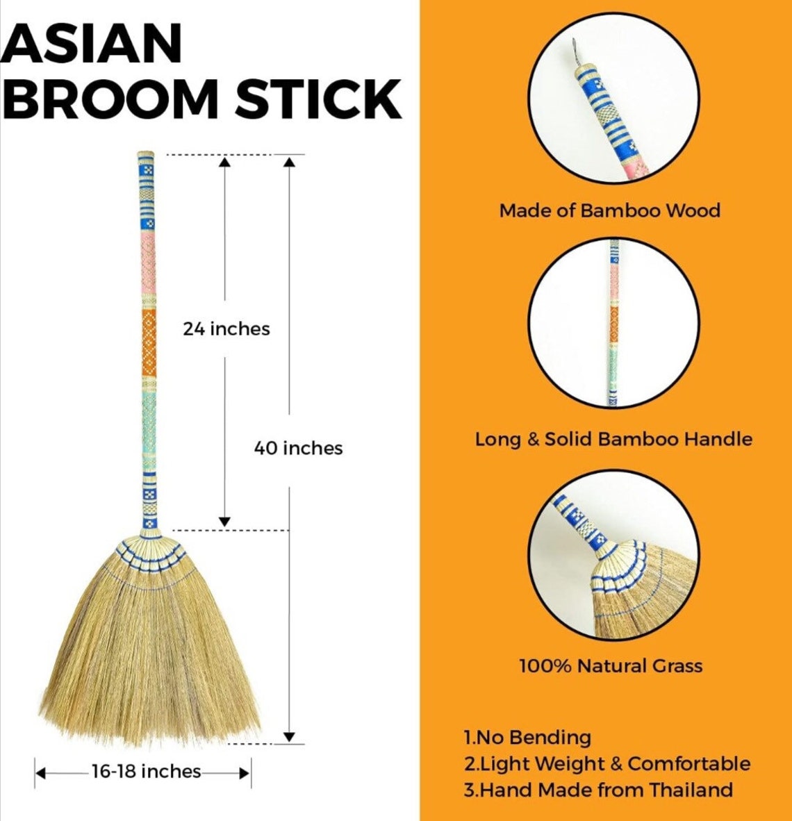 39 Inch Tall of Asian Flower Broom Thai Natural Grass Broom | Etsy