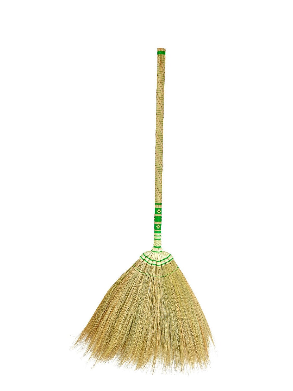 BROF Asian Natural Grass Broom With Bamboo Stick Full Embroidery Woven ...