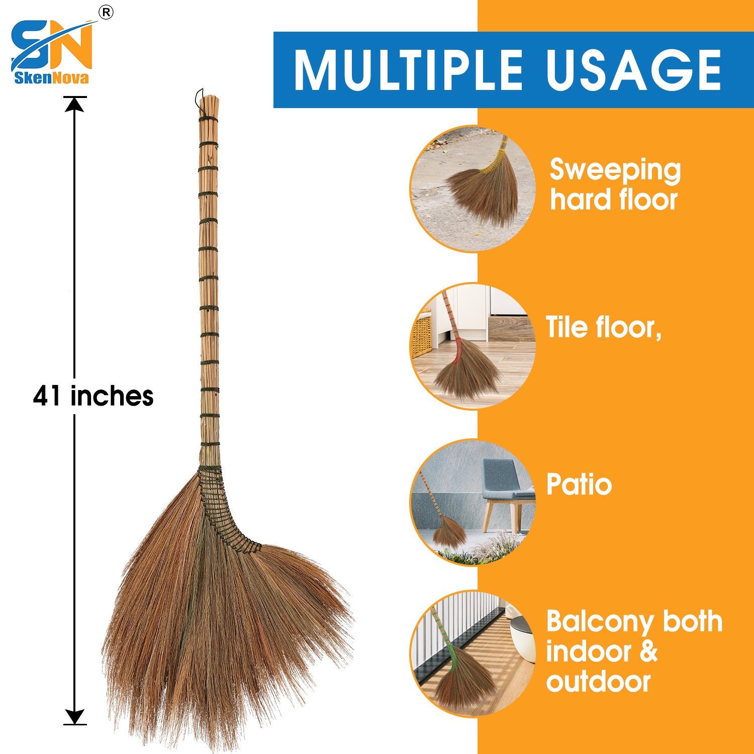 42 Inches Tall of Asian Natural Straw Broom Whisk Broom Flower Grass ...