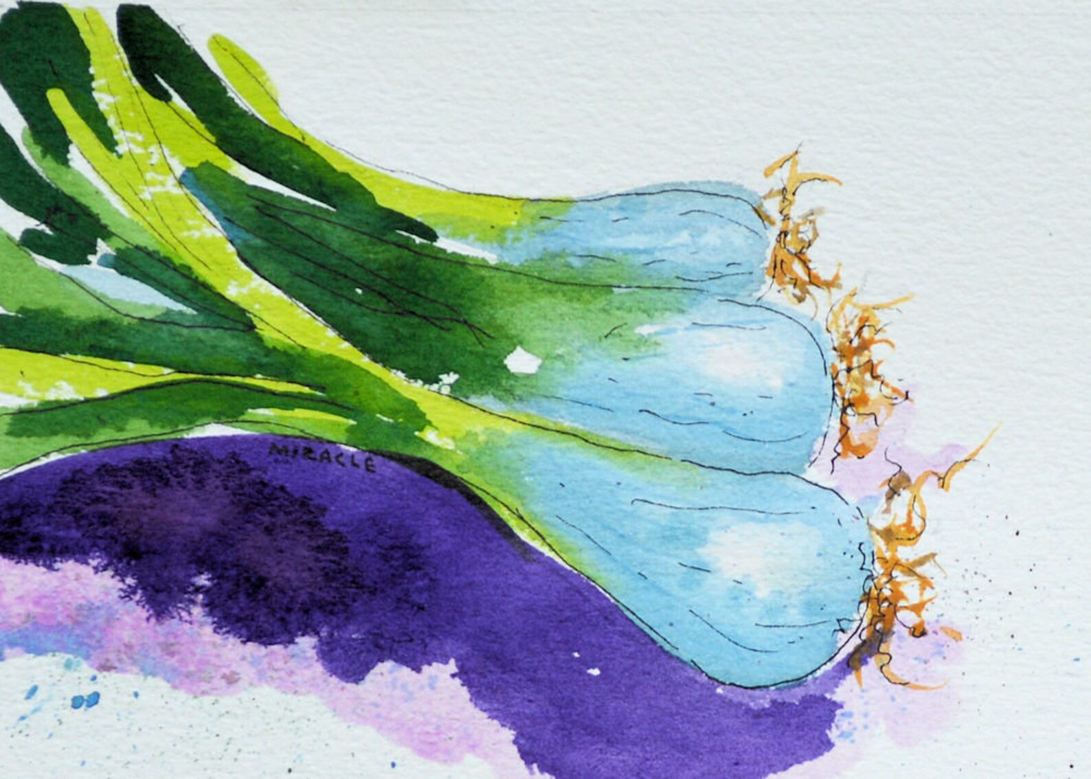 Onions, Original, Painting, Watercolor, Pen and Ink, Kitchen Art, Ready ...