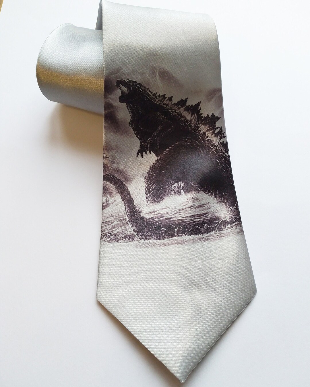 Necktie godzilla gift for Him-handmade-light Silver - Etsy
