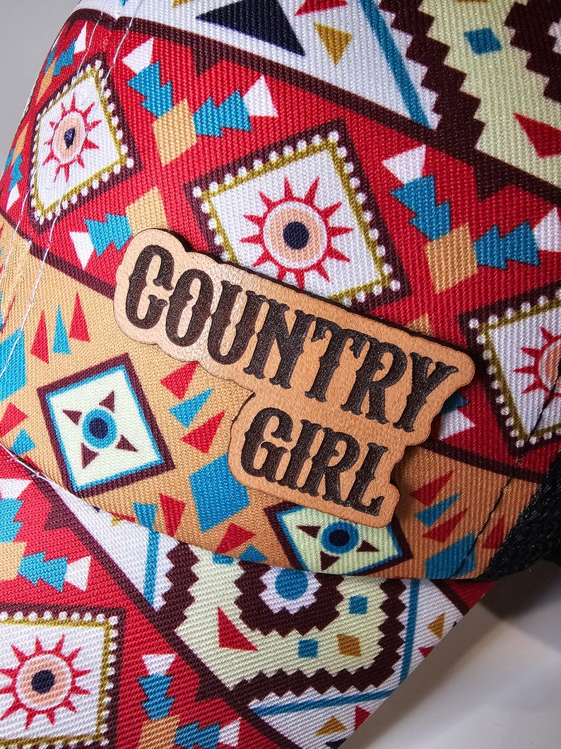 Aztec Pattern Hat With Leather Patch "country Girl" - Etsy