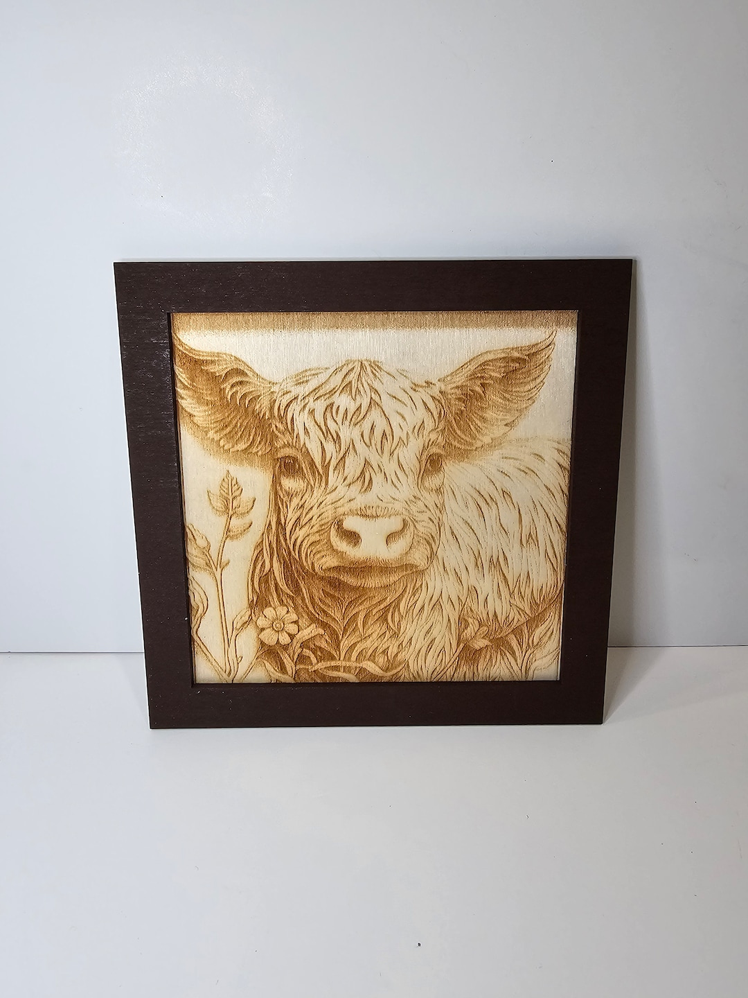 Cute Cow Calf Engraved on Wood With Frame - Etsy