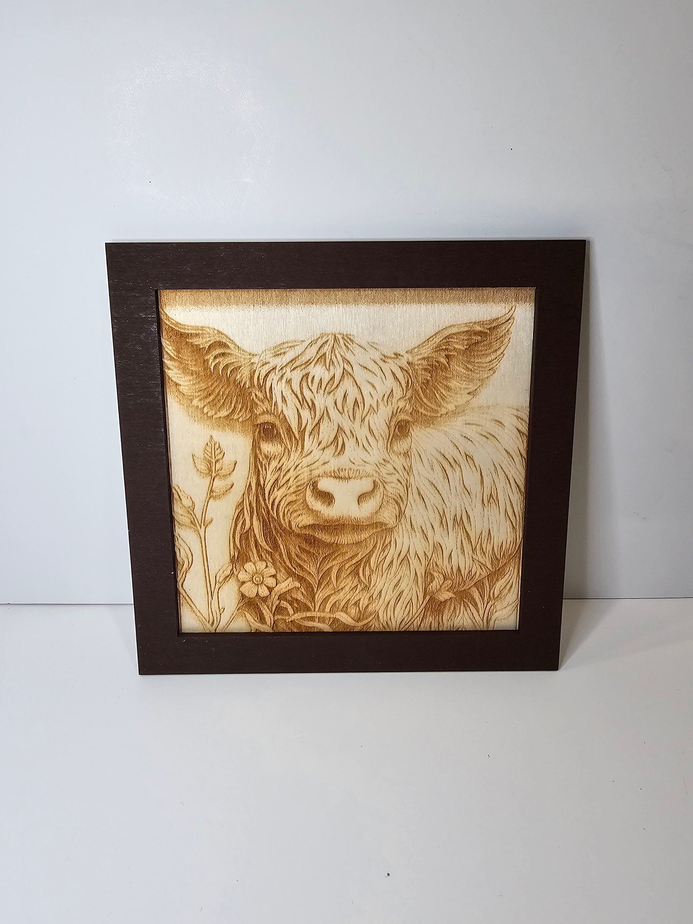 Cute Cow Calf Engraved on Wood With Frame - Etsy