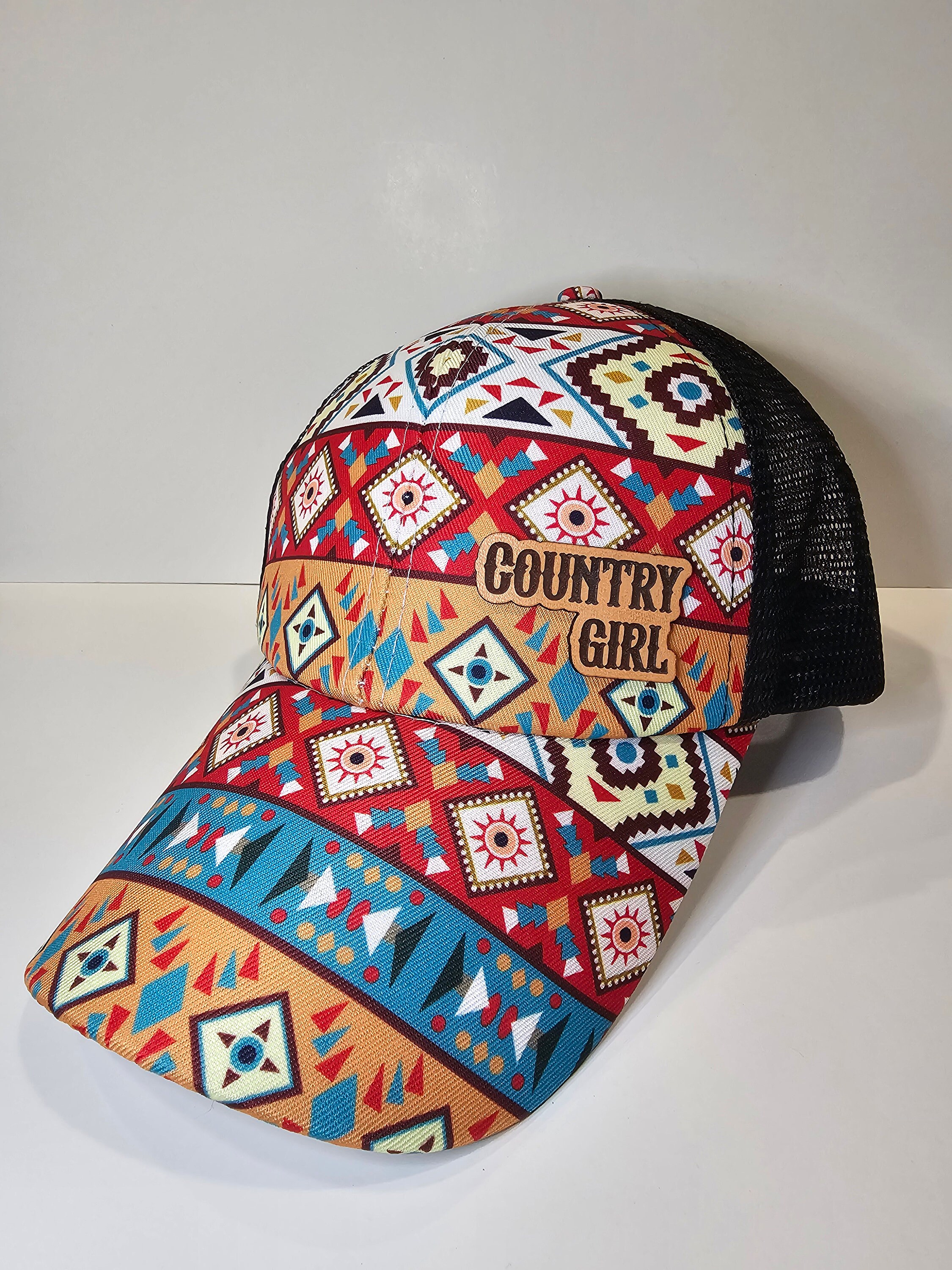 Aztec Pattern Hat With Leather Patch "country Girl" - Etsy
