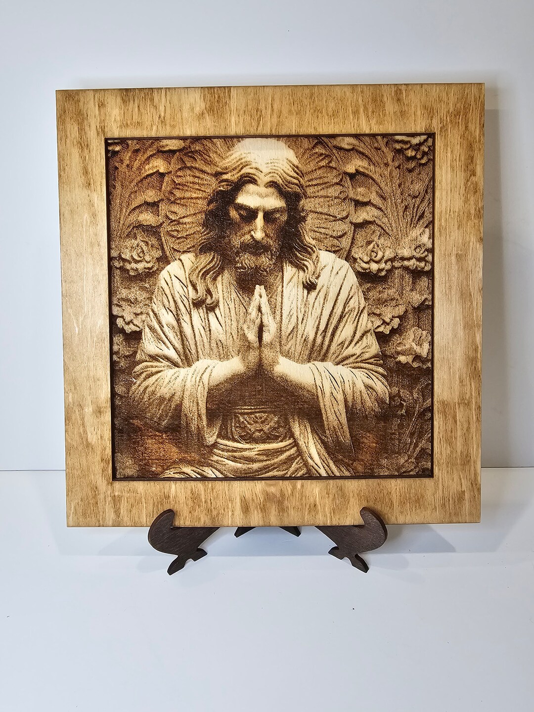 Framed 3D Illusion Jesus Burned on Wood With Easel - Etsy