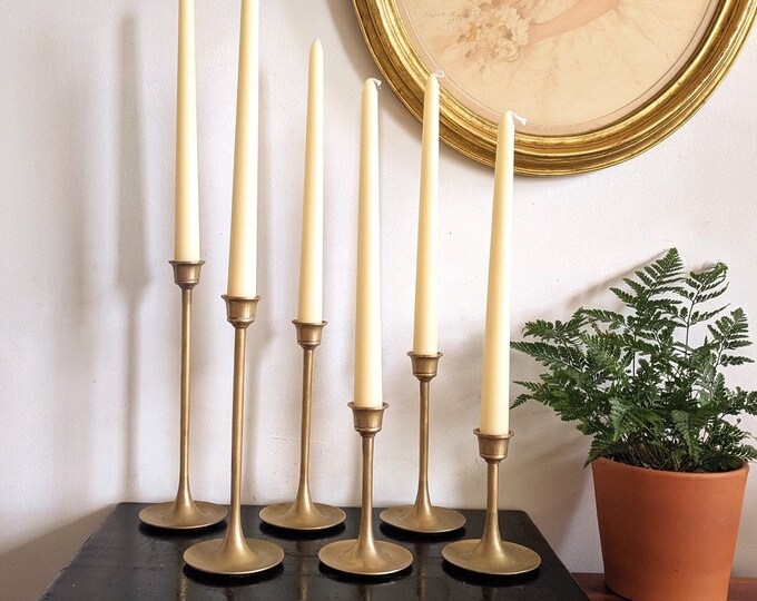 Thin Brass Candlesticks Slender Taper Brass Candleholders Six Graduated ...
