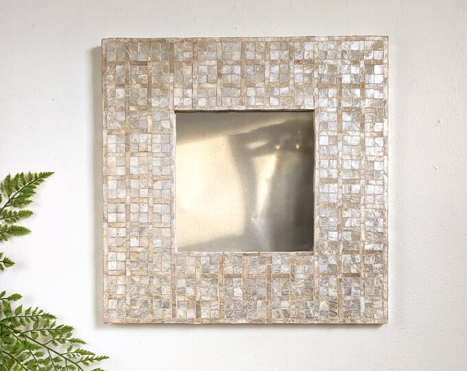 Capiz Shell Wall Mirror Square Geometric Warm White Beige Pearlescent ...
