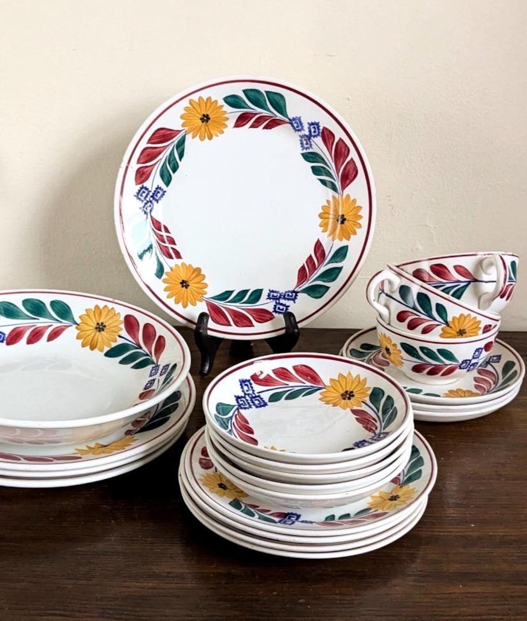 Antique Dutch Dinnerware Set Colorful Hand Painted Decorated Folk Art ...
