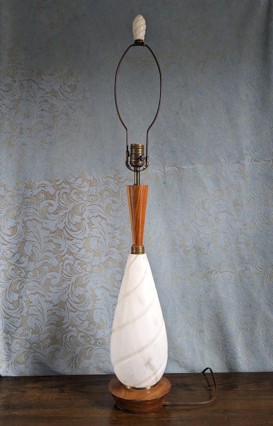 MCM Marble Teak Table Lamp Mid Century Italian Modern Marble Teak Lamp ...