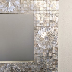 Capiz Shell Wall Mirror Square Warm White Beige Pearlescent Finish ...
