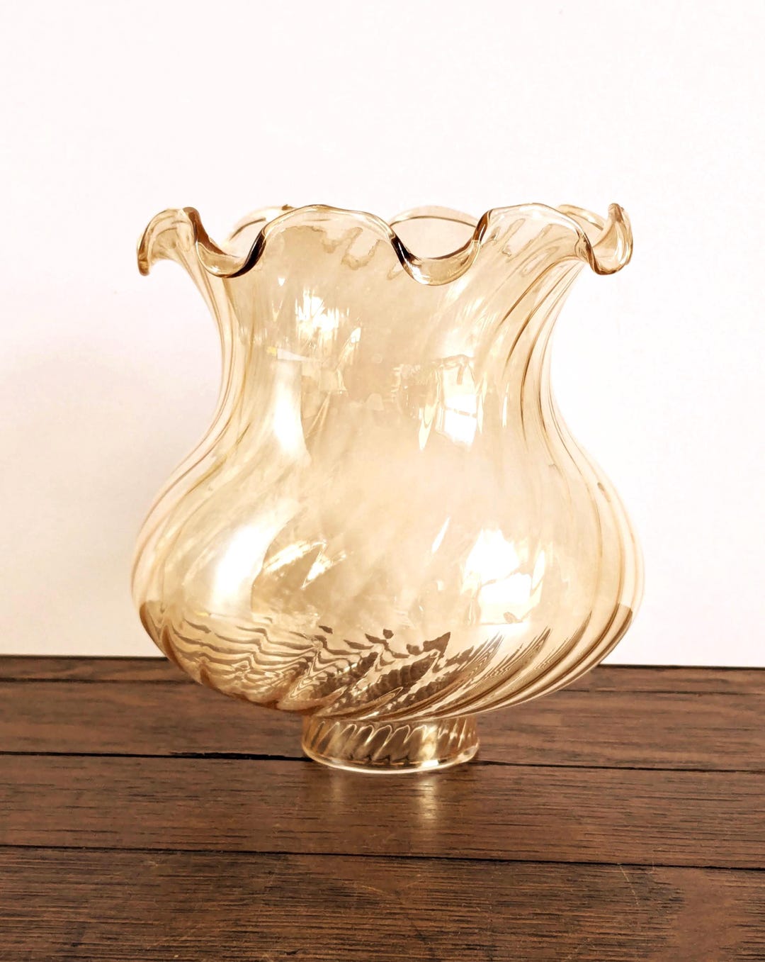 Hurricane Shade Short Tulip Shape Champagne Color Swirl Ruffle Amber - Etsy