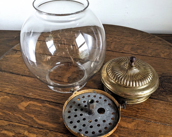 Clear Glass Globe Shade Antique Vapor Gas Lamp Brass Fittings Burner ...