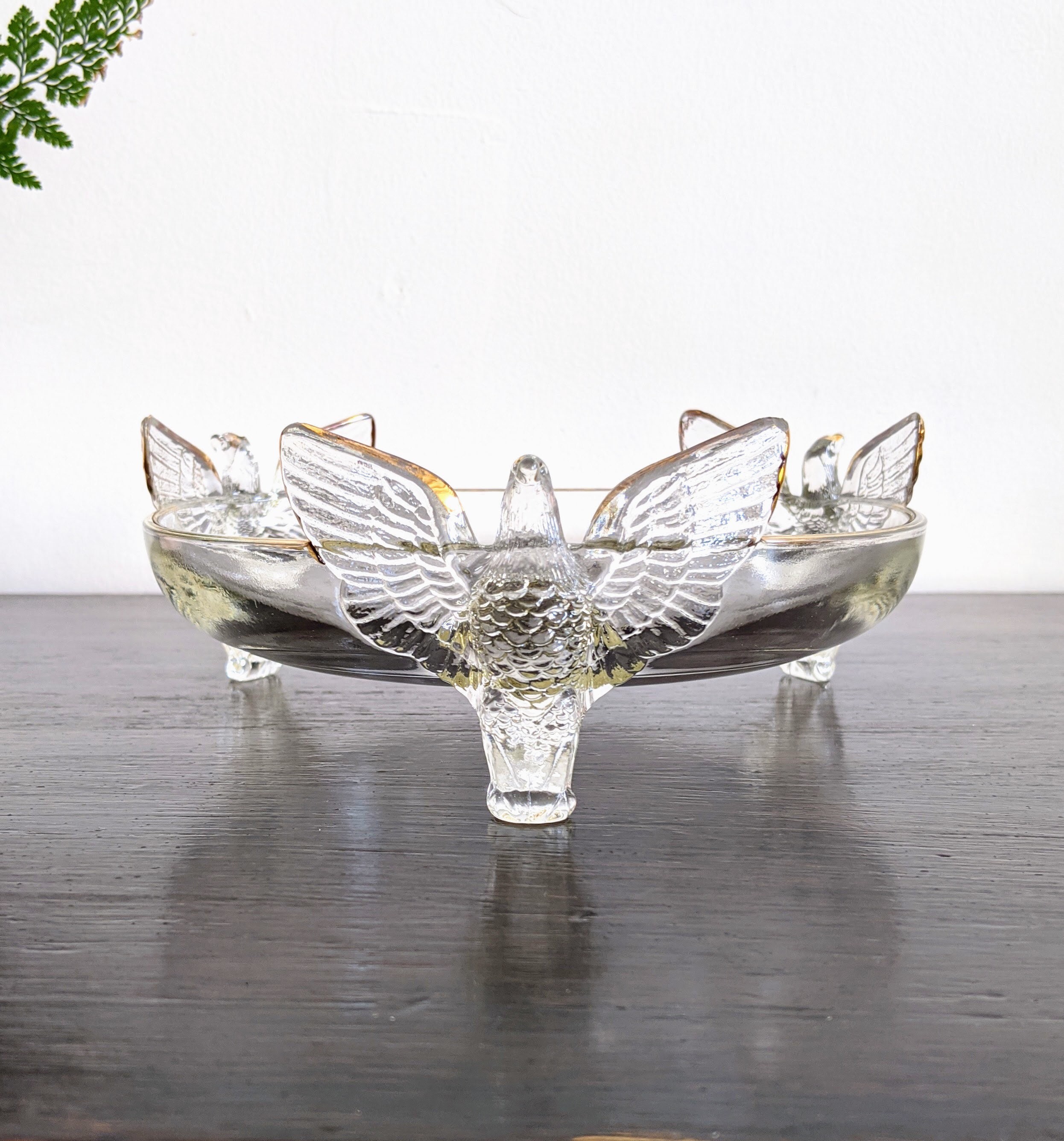 Gold Glass Dove Dish With 3 Doves Gold Details Elegant Peace | Etsy