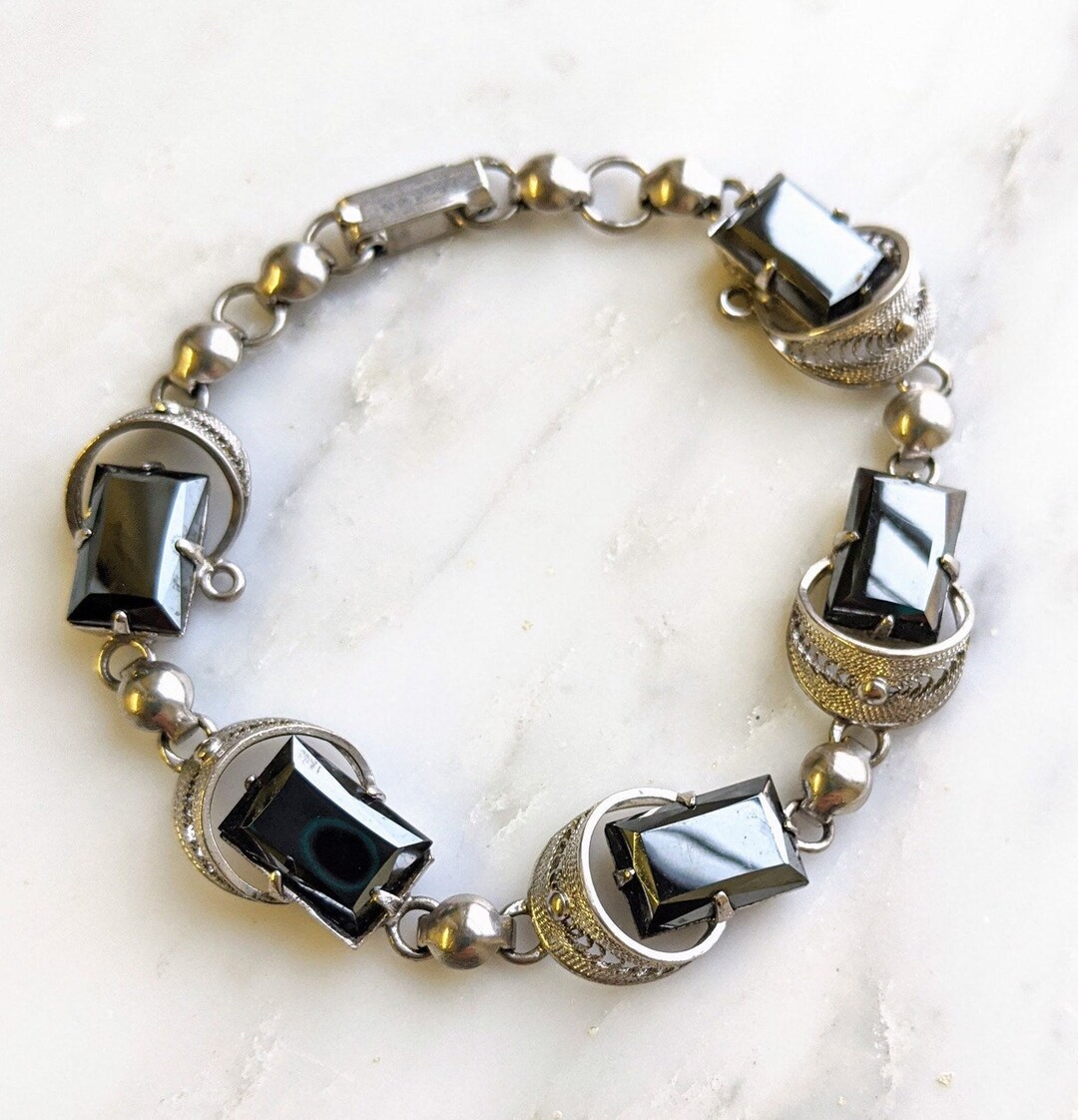 Sorrento Italian Bracelet Sterling Hematite Filigree Bracelet Silver ...