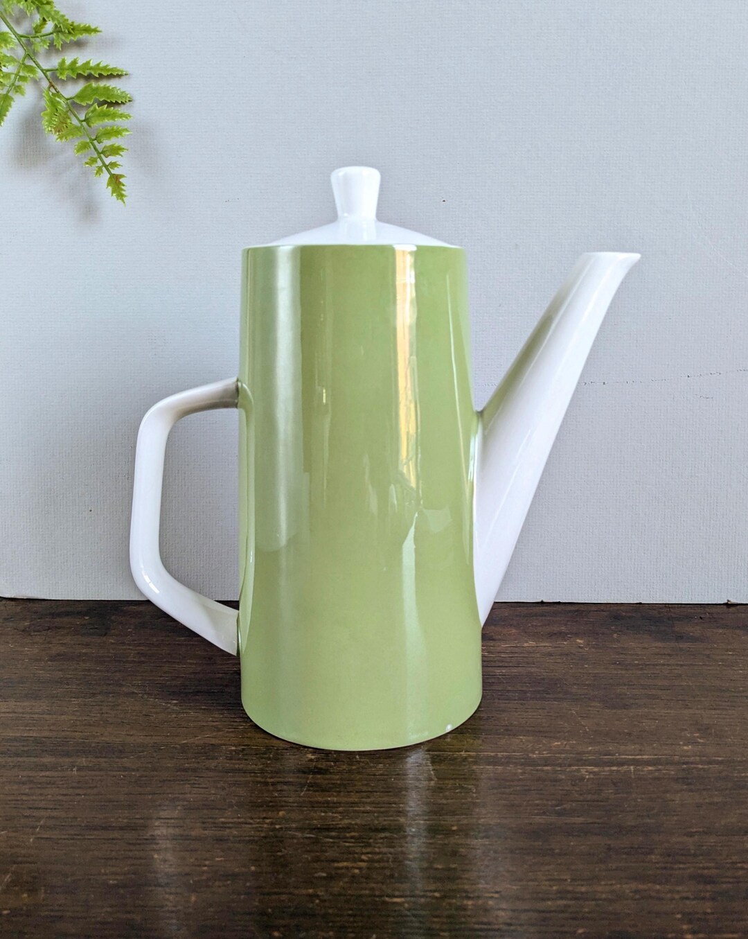 Mid Century Modern Teapot Mikasa Cera Stone Japan Olive Green White ...