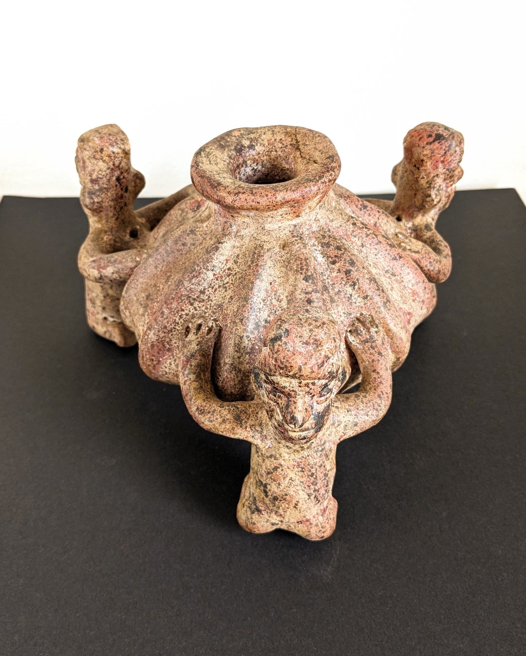 Precolumbian Pottery Museum Replica Clay Three Figure Jar Pot Mexico ...