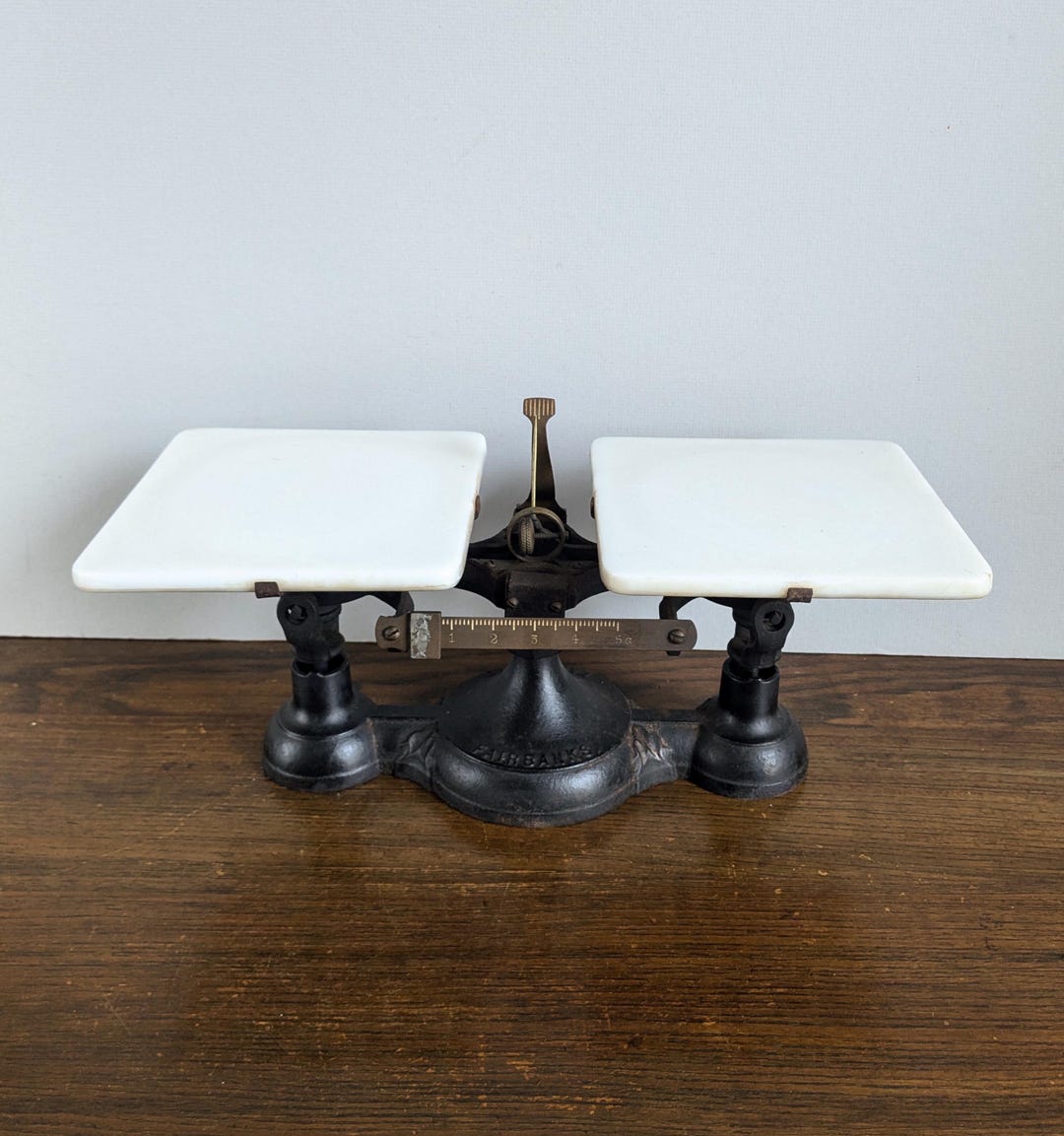 Antique Cast Iron Balance Scale Porcelain Plates Fairbanks Mercantile ...