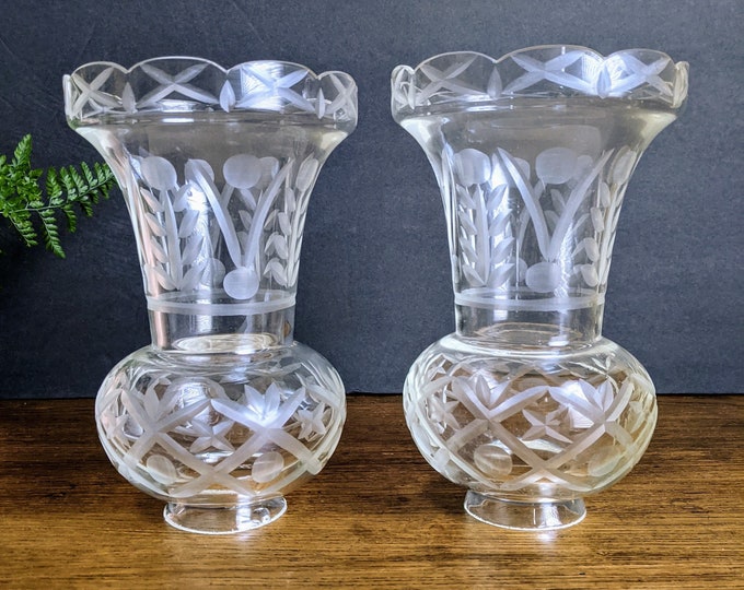 Antique Chimney Shade Pair Argand Oil Lamp Fancy Hand Cut Etched ...
