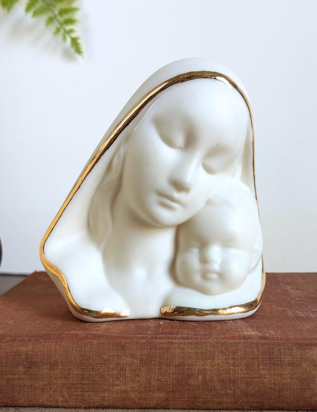 Madonna and Child Bust White Bisque Gold Religious Figurine Mother Mary ...