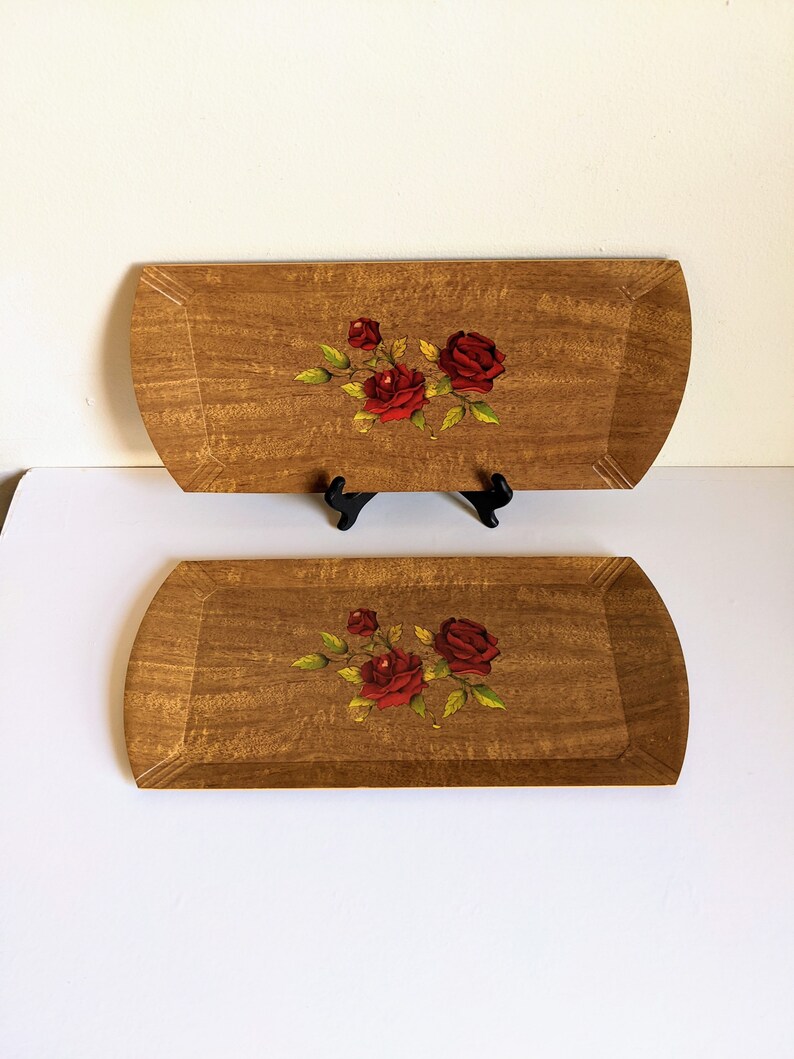 Hasko Lap Tray Trayware Wood Grain Red Rose Set of Four 40 - Etsy
