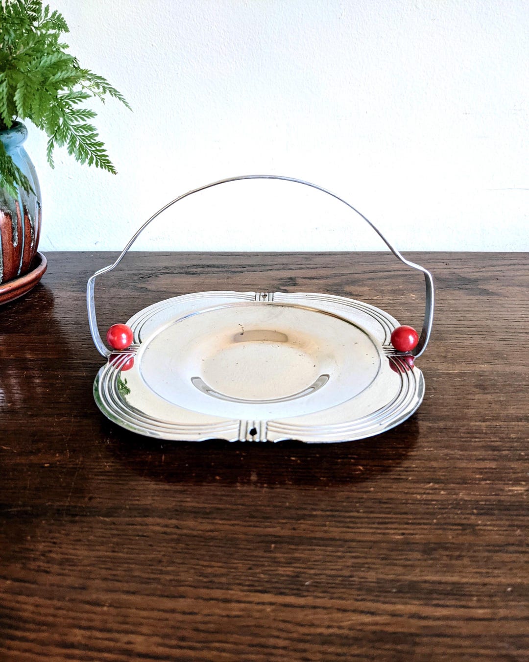 Chrome Bakelite Tray Art Deco Red Balls Handle Small Serving Tray ...