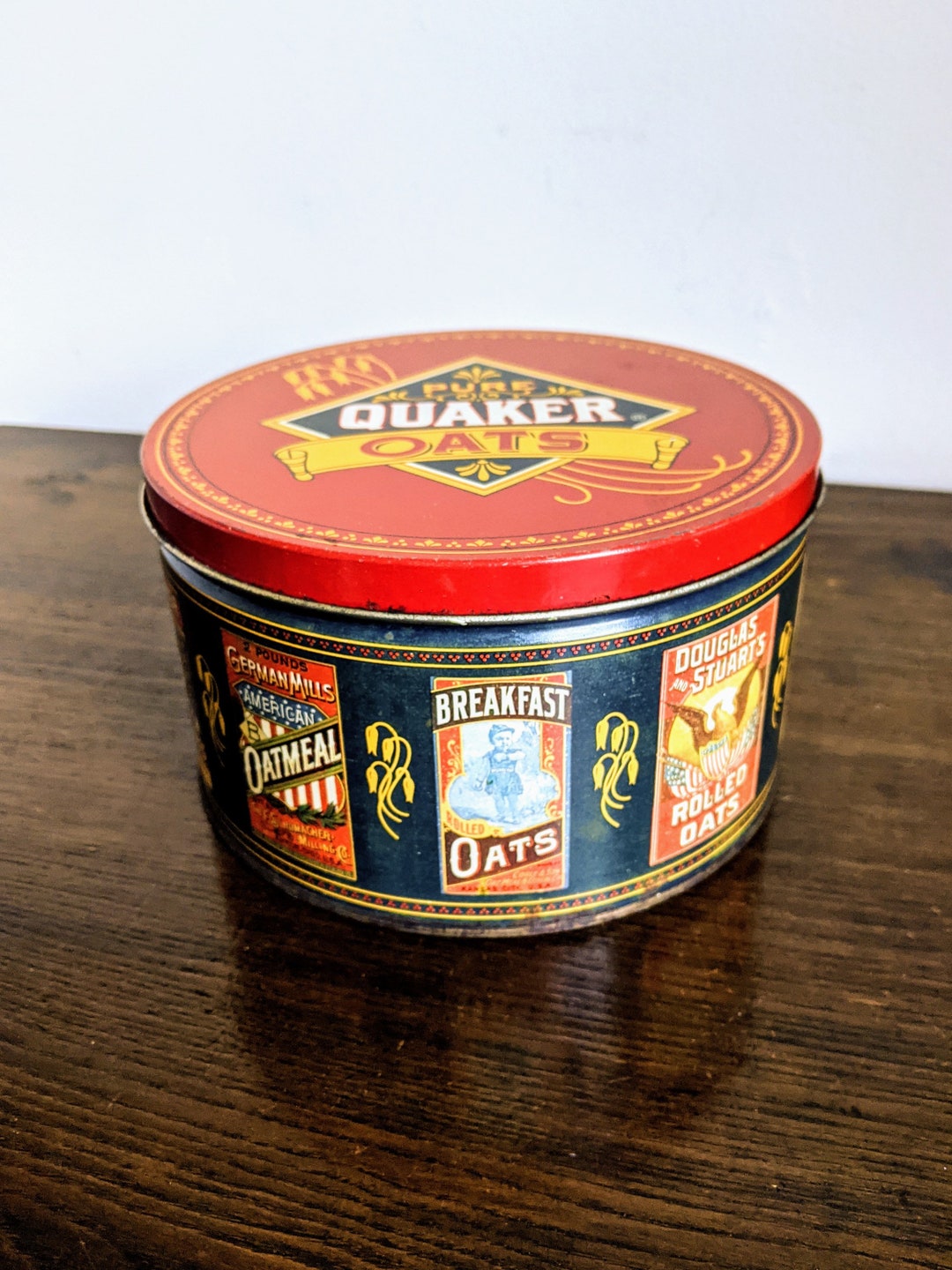 Quaker Oats Tin Round 1983 Vintage Kitchen Dry Goods Storage Antique ...