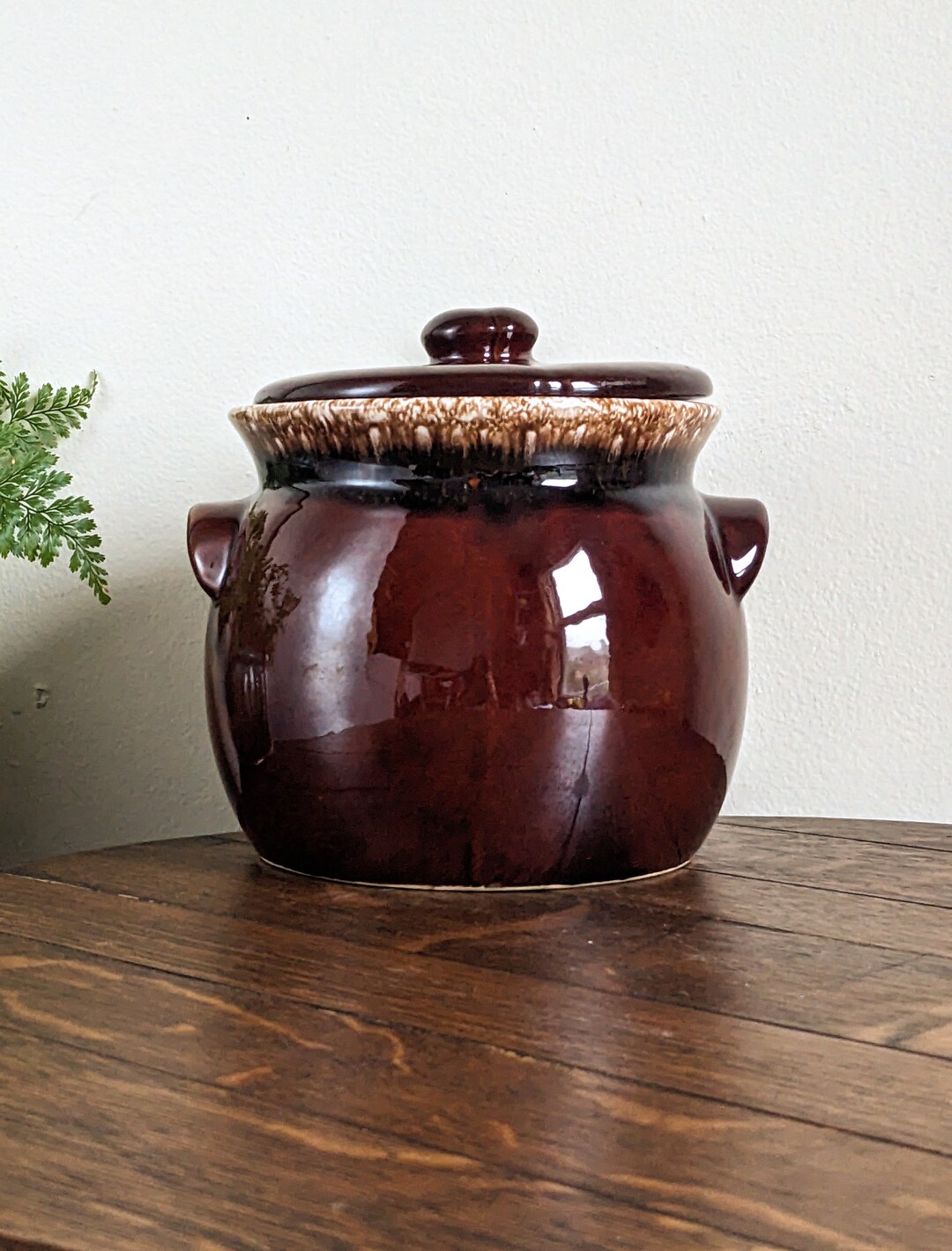 Hull Brown Drip Bean Pot Cookie Jar Country Kitchen Storage Stoneware ...