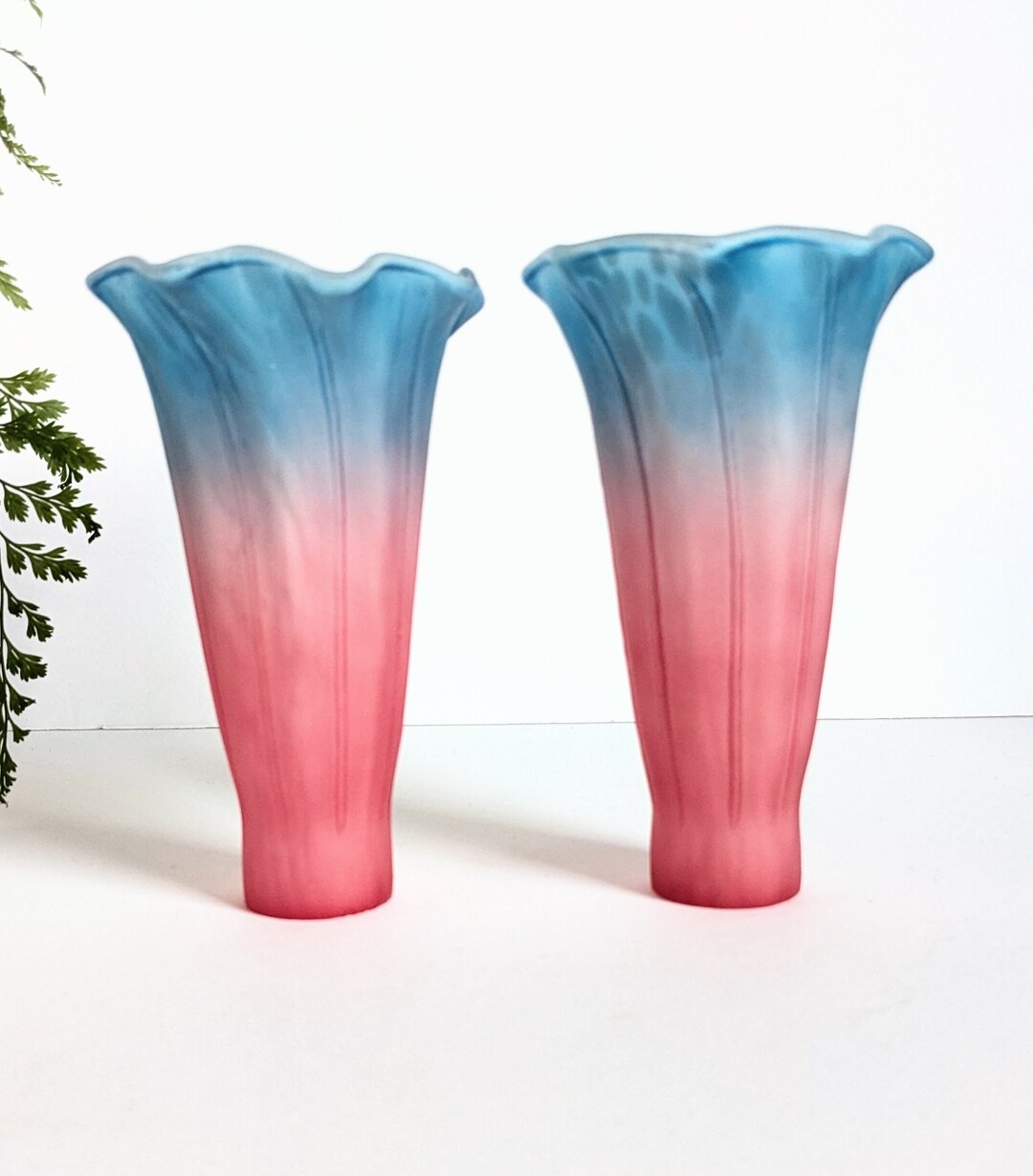 Pink Blue Glass Lily Shade Mottled Natural Flower Shape Art Nouveau ...