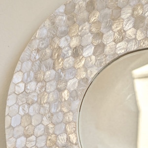 Capiz Shell Wall Mirror Round Warm White Beige Pearlescent Finish ...