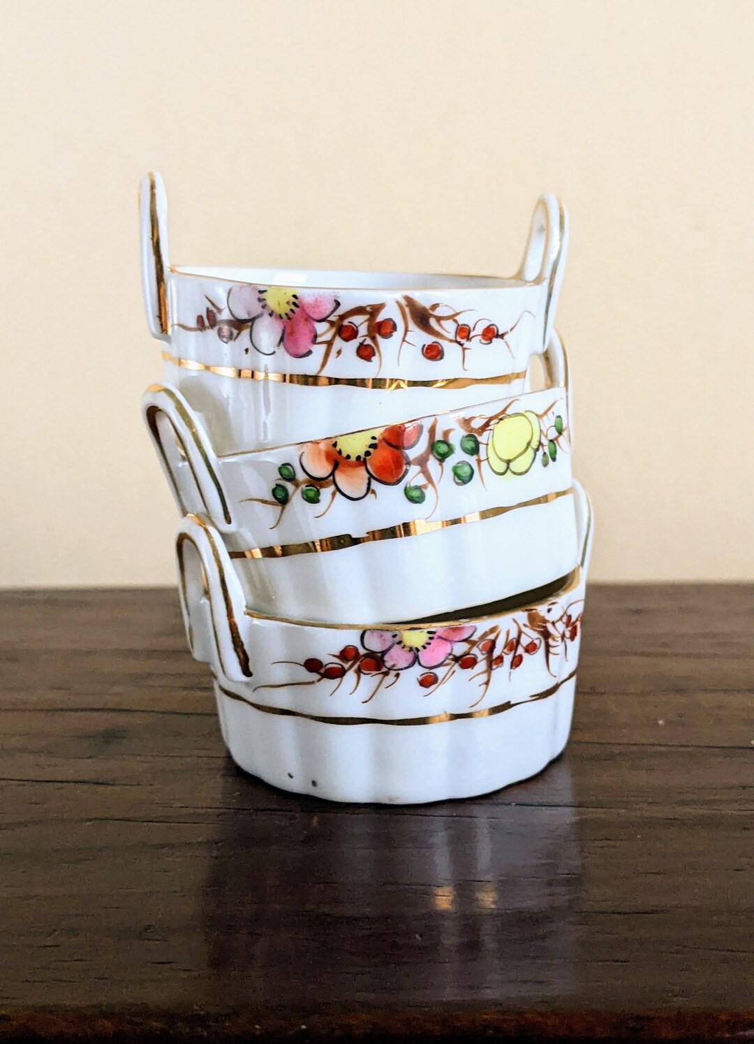 Nippon Salt Cellar THREE Hand Painted Floral Gold Gilt Porcelain With ...