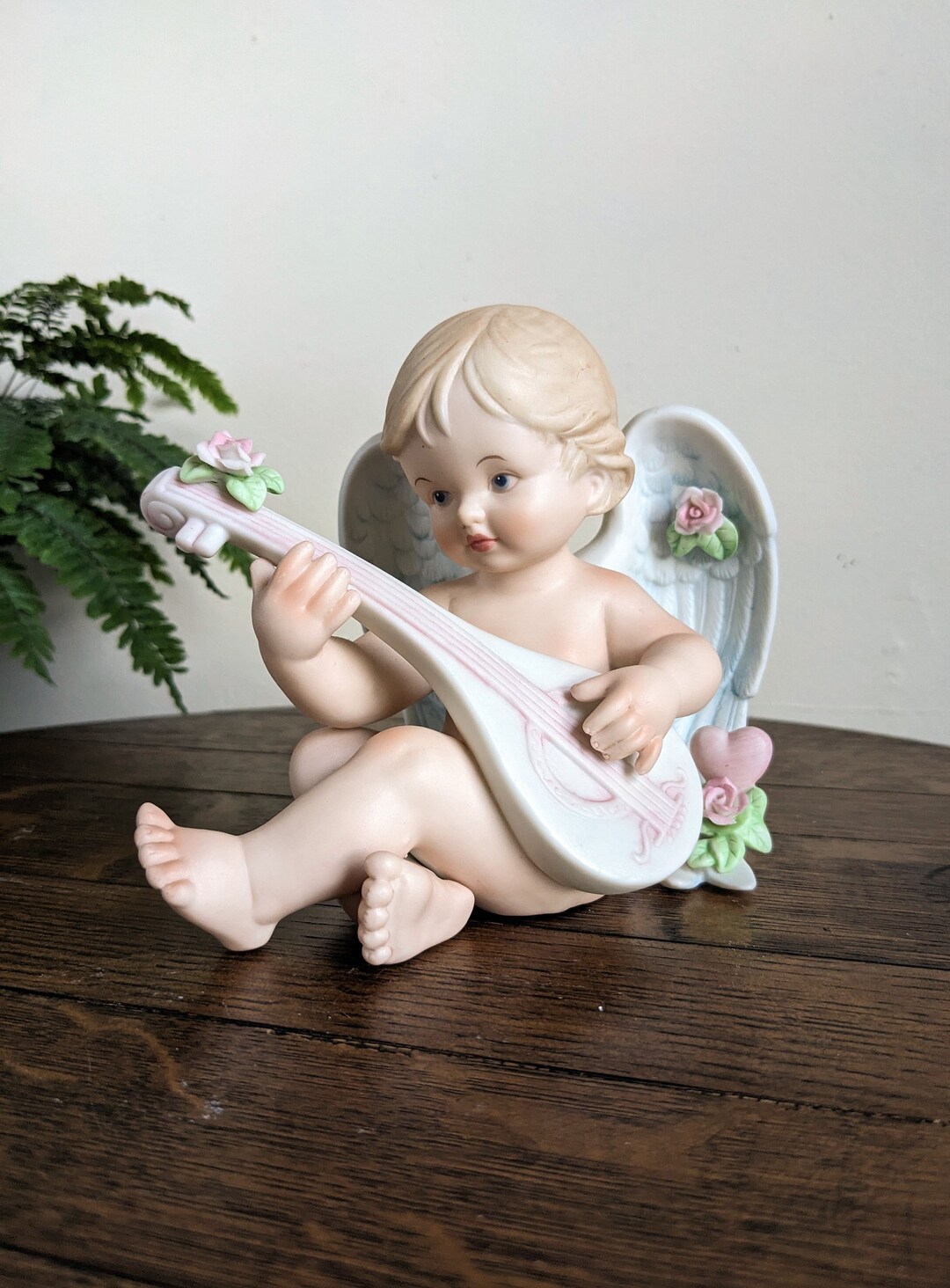 Enesco Baby Angel Sitting Playing Mandolin G G Santiago Rare - Etsy