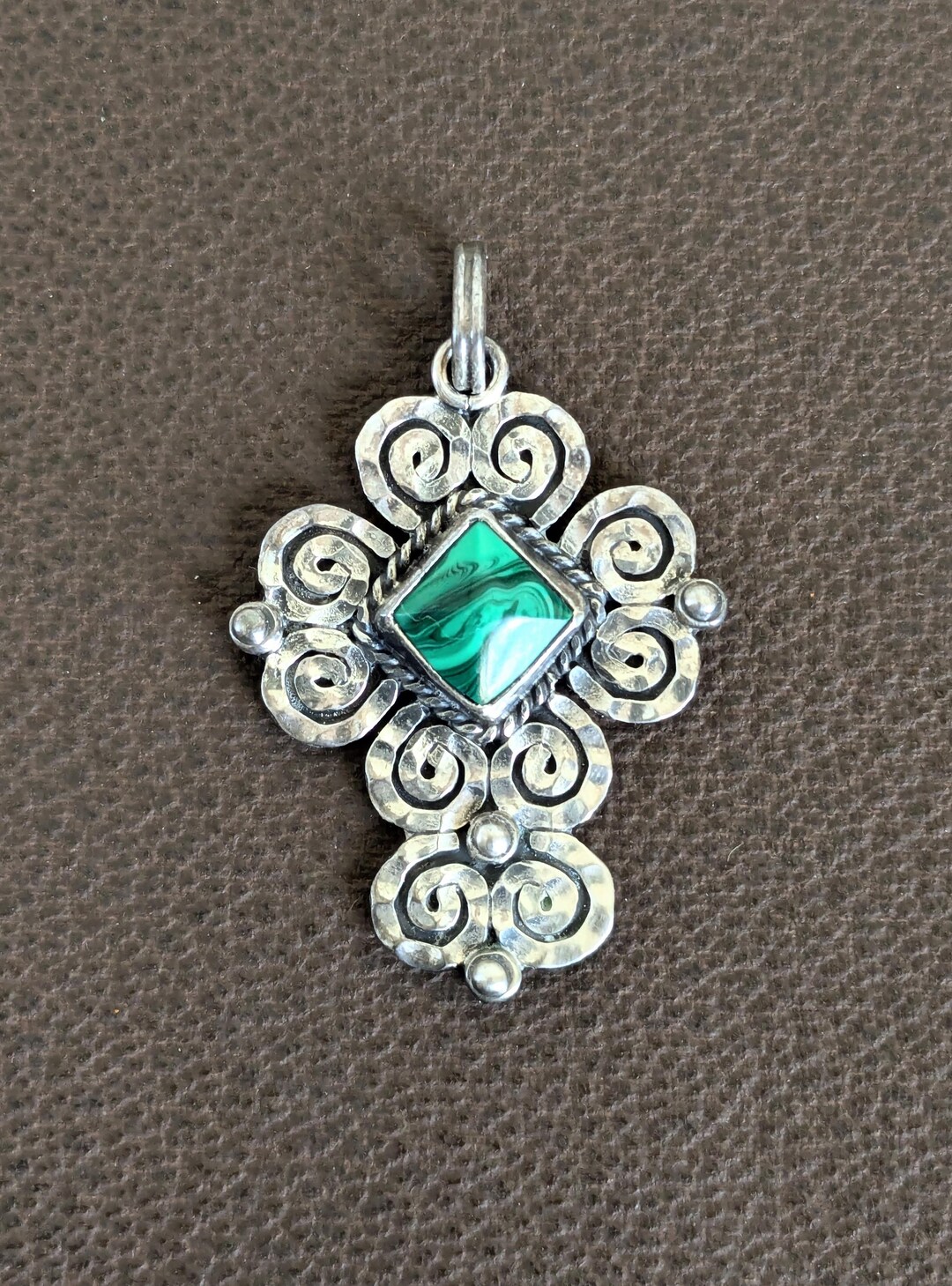 Sterling Malachite Cross Pendant Mexico 925 Artisan Made Hand Crafted ...