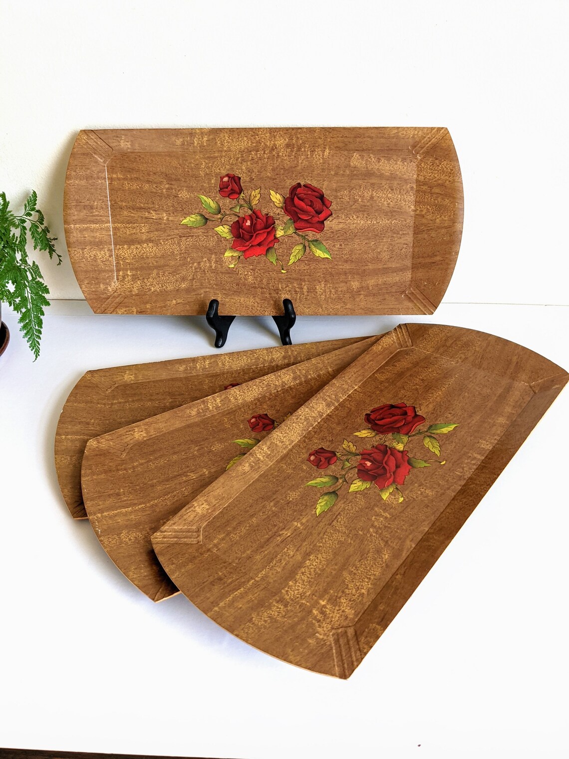 Hasko Lap Tray Trayware Wood Grain Red Rose Set of Four 40 - Etsy