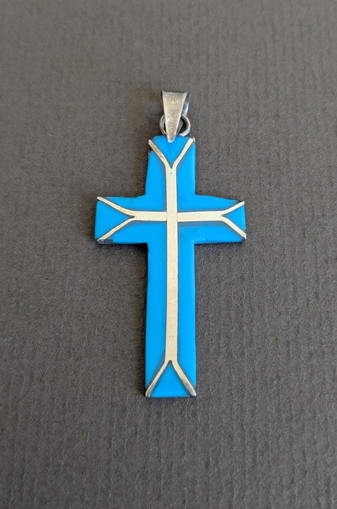 Turquoise Silver Cross Pendant Handmade Kingman Turquoise Sterling 925 ...