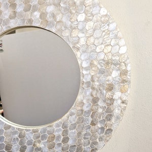 Capiz Shell Wall Mirror Round Warm White Beige Pearlescent Finish ...