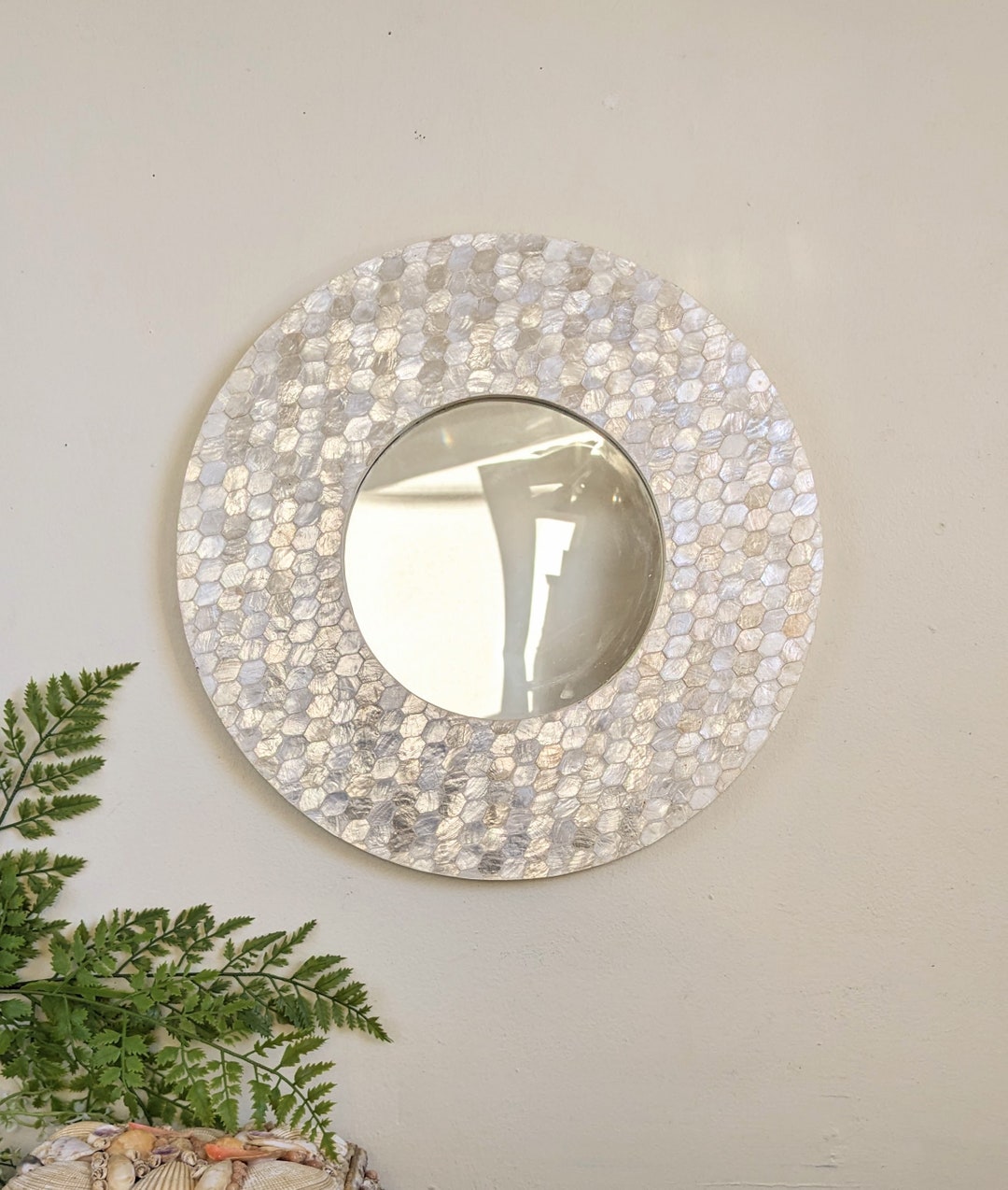 Capiz Shell Wall Mirror Round Warm White Beige Pearlescent Finish ...