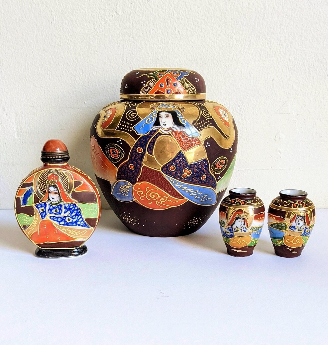 Japanese Ginger Jar Vase Snuff Bottle Set Satsuma Style Small Miniature ...