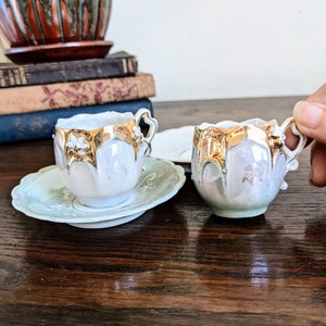 Antique Lustreware Gold Demitasse Cup Saucer Set of Two Flower Shaped ...