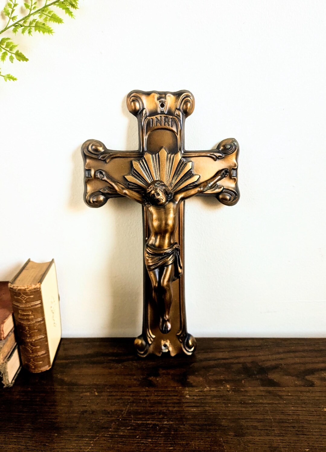 Casket Crucifix Antiqued Copper Colored Metal Large Heavy Religious ...