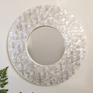 Capiz Shell Wall Mirror Round Warm White Beige Pearlescent Finish ...