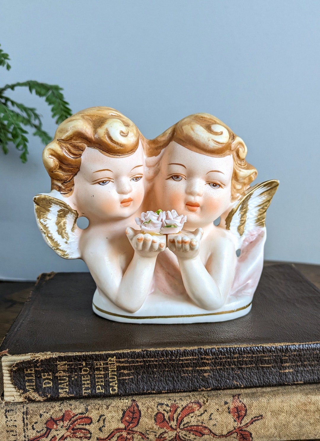 Tilso 2 Cherub With Roses 40s 50s Japan Hand Painted Bisque Porcelain ...