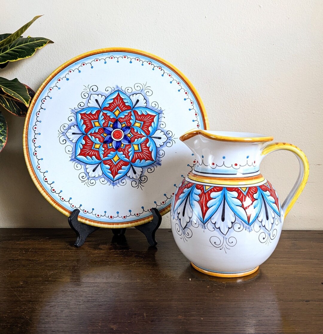 Italian Ceramic Pitcher Cake Plate Set Fratelli Mari Deruta Made in ...